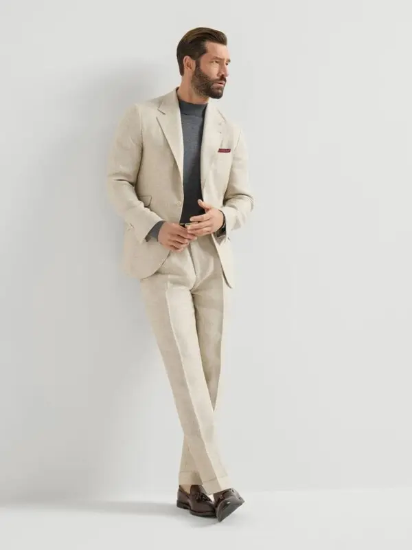Brunello Cucinelli Silk Linen And Wool Hopsack Deconstructed Cavallo Blazer