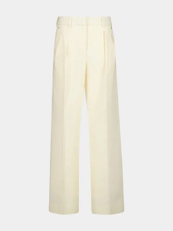 Moncler Natural Wide-leg Cotton Gabardine Trousers - Beige