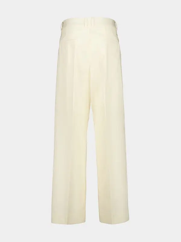 Moncler Natural Wide-leg Cotton Gabardine Trousers - Beige
