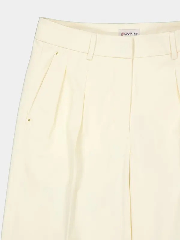 Moncler Natural Wide-leg Cotton Gabardine Trousers - Beige