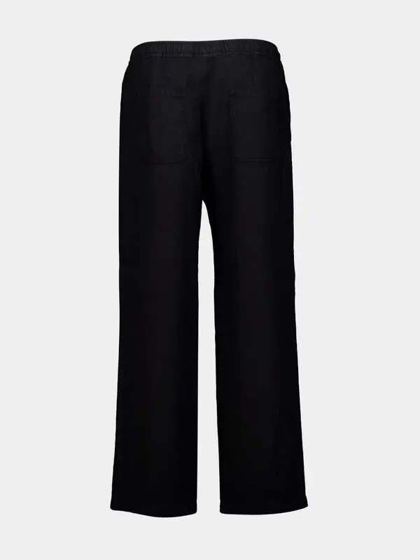 120% Lino Drawstring Linen Pants - Black