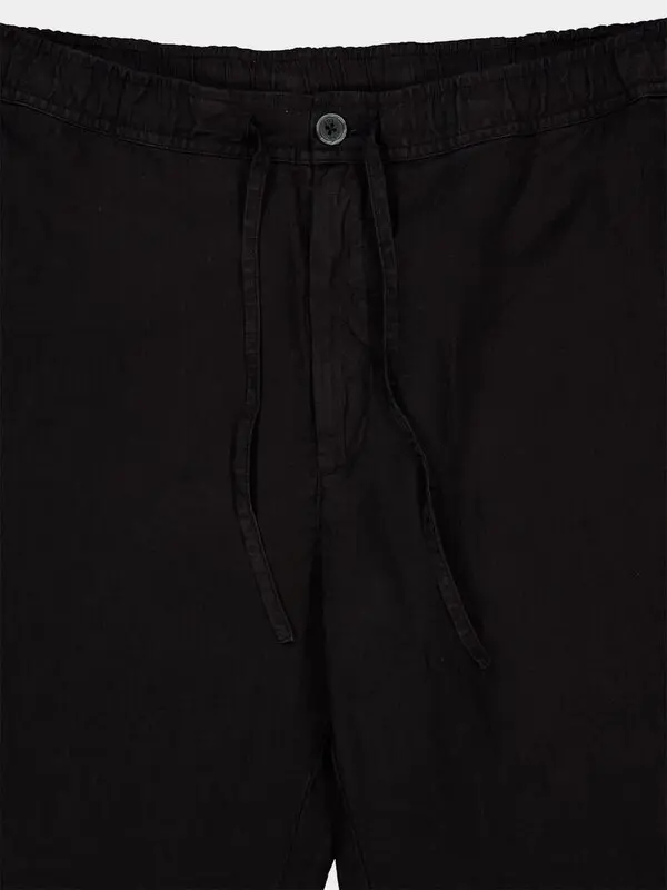 120% Lino Drawstring Linen Pants - Black