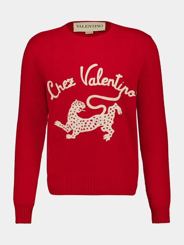 Valentino Garavani Wool Sweater With Chez And Panther Embroidery