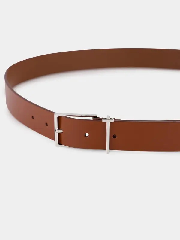 TOM FORD Vacchetta Leather T Belt - Brown