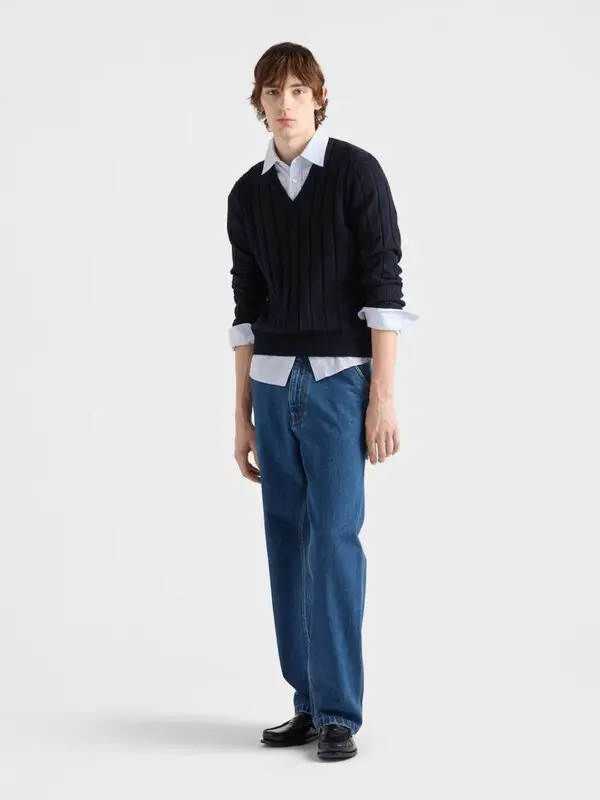 Prada Sky Cotton Shirt With Pearl Buttons