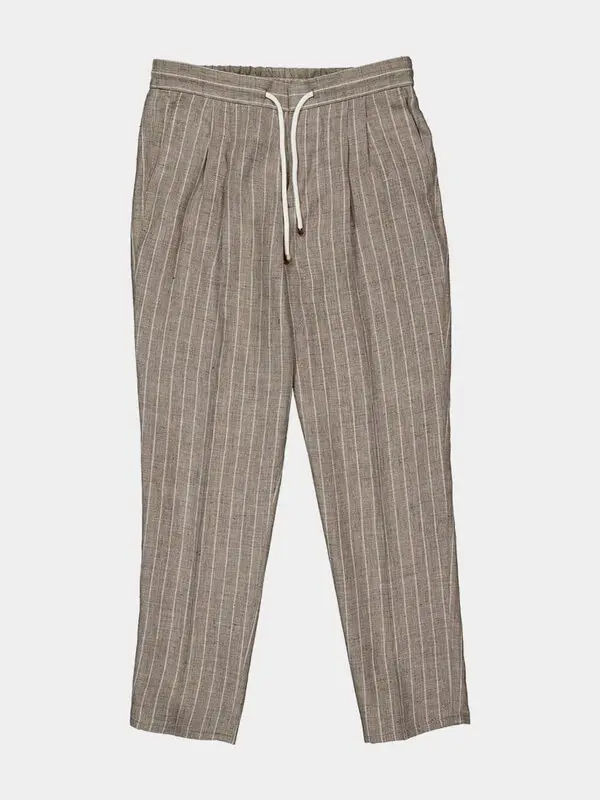 Brunello Cucinelli Chalk Stripe Linen Trousers