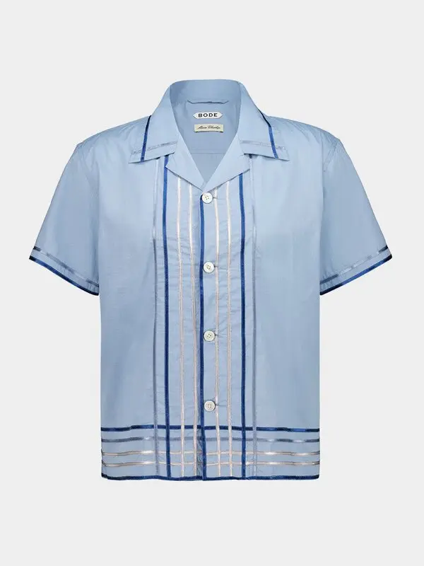 BODE Ribbon Plaid Short Sleeve Shirt - Blue
