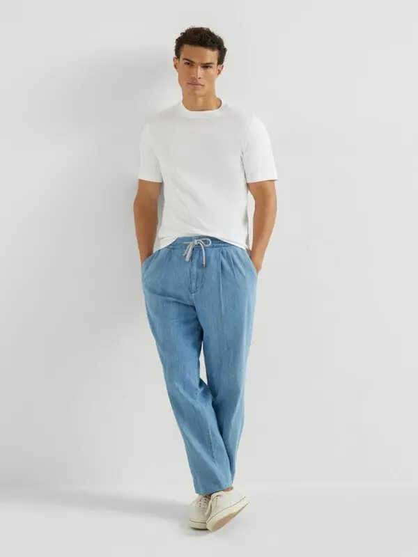 Brunello Cucinelli Light Denim Drawstring Trousers - Blue