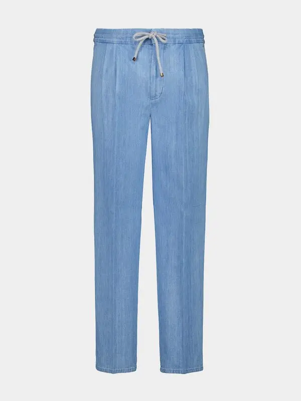 Brunello Cucinelli Light Denim Drawstring Trousers - Blue