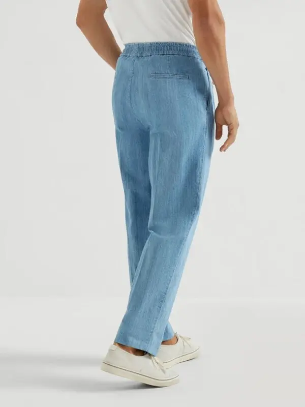 Brunello Cucinelli Light Denim Drawstring Trousers - Blue