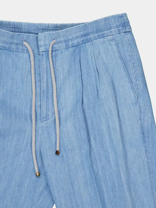 Brunello Cucinelli Light Denim Drawstring Trousers - Blue