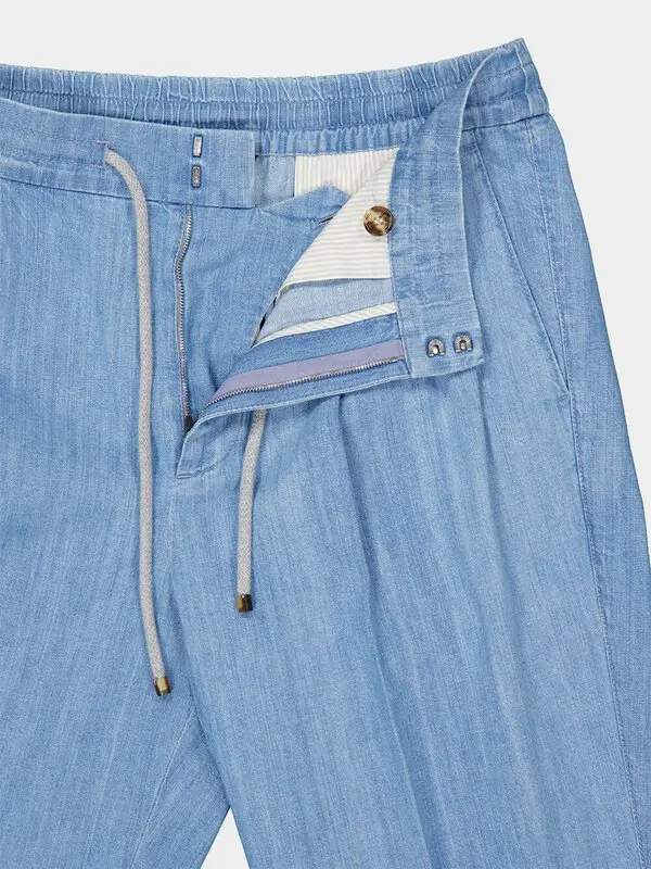 Brunello Cucinelli Light Denim Drawstring Trousers - Blue