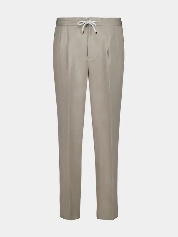 Brunello Cucinelli Linen And Cotton Drawstring Trousers - Green
