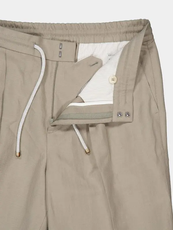 Brunello Cucinelli Linen And Cotton Drawstring Trousers - Green