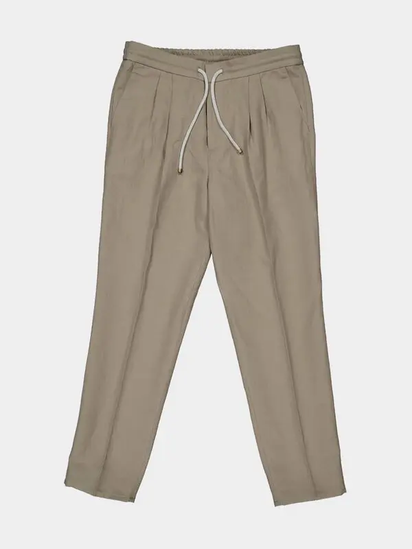 Brunello Cucinelli Linen And Cotton Drawstring Trousers - Green