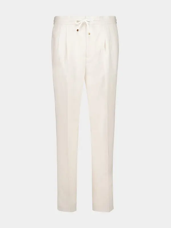 Brunello Cucinelli Linen-cotton Drawstring Trousers - White