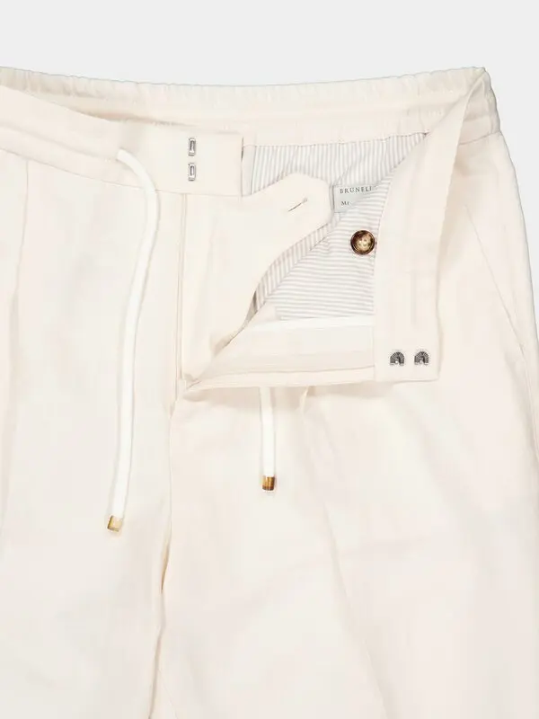 Brunello Cucinelli Linen-cotton Drawstring Trousers - White