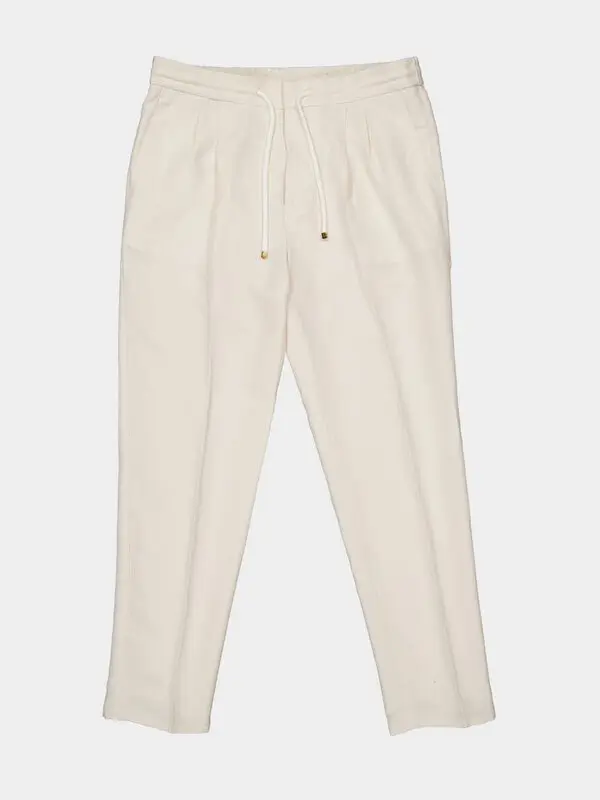 Brunello Cucinelli Linen-cotton Drawstring Trousers - White