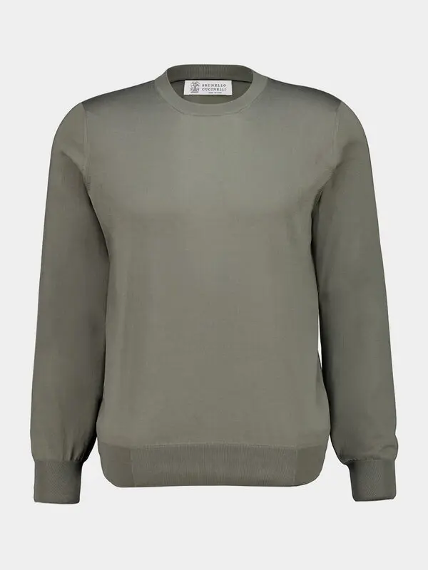 Brunello Cucinelli Khaki Lightweight Cotton Sweater - Green