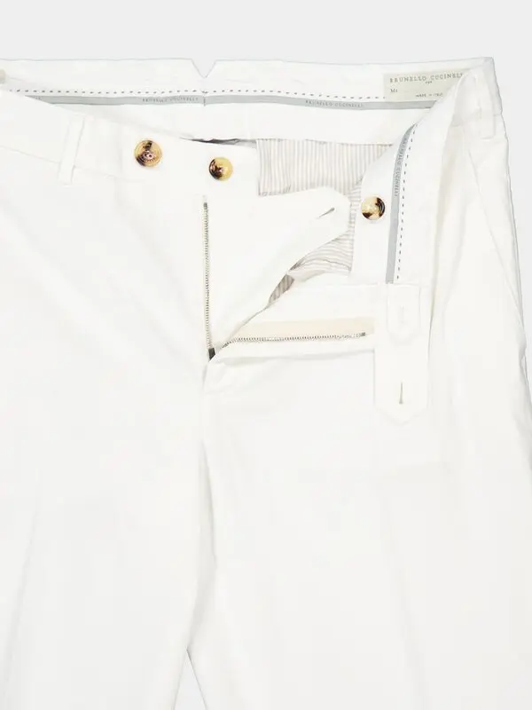 Brunello Cucinelli Italian Fit Cotton Trousers - White
