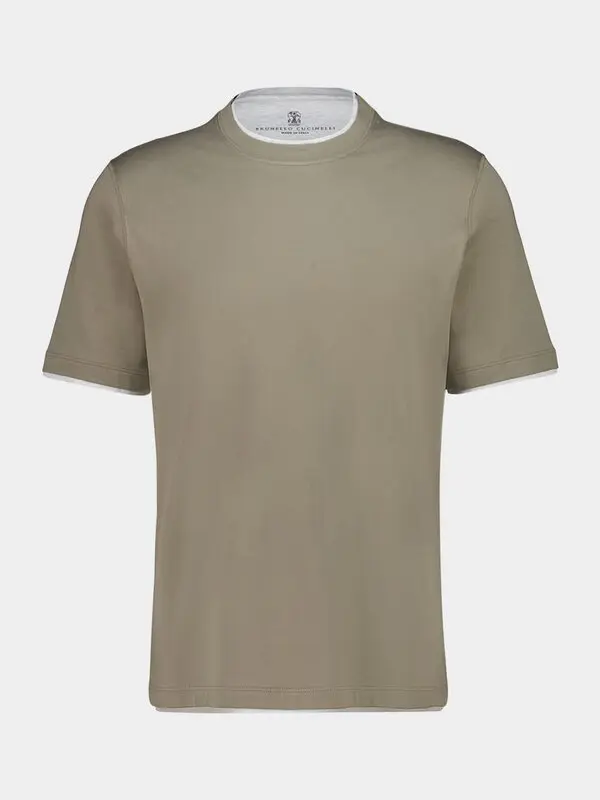 Brunello Cucinelli Khaki Faux-layered Cotton T-shirt - Green