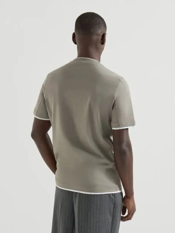 Brunello Cucinelli Khaki Faux-layered Cotton T-shirt - Green