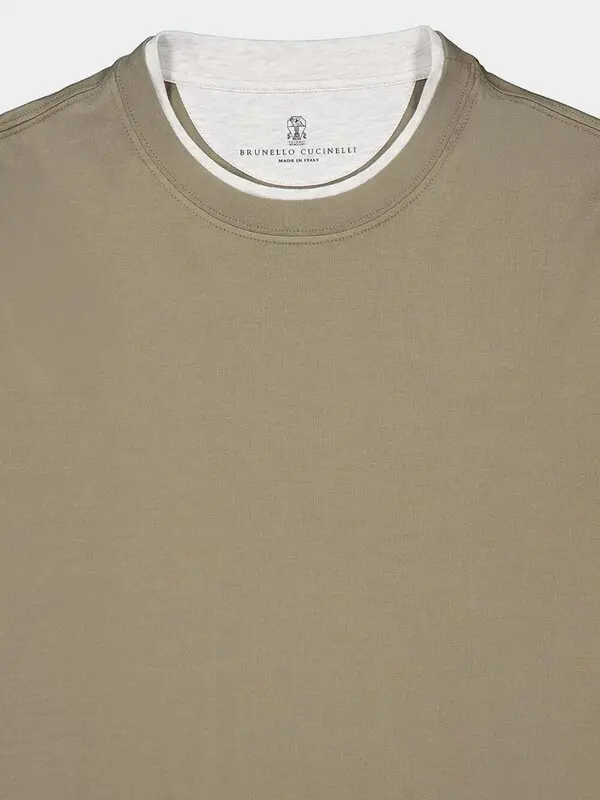 Brunello Cucinelli Khaki Faux-layered Cotton T-shirt - Green