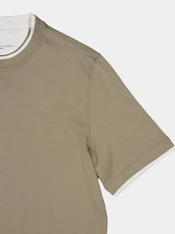 Brunello Cucinelli Khaki Faux-layered Cotton T-shirt - Green