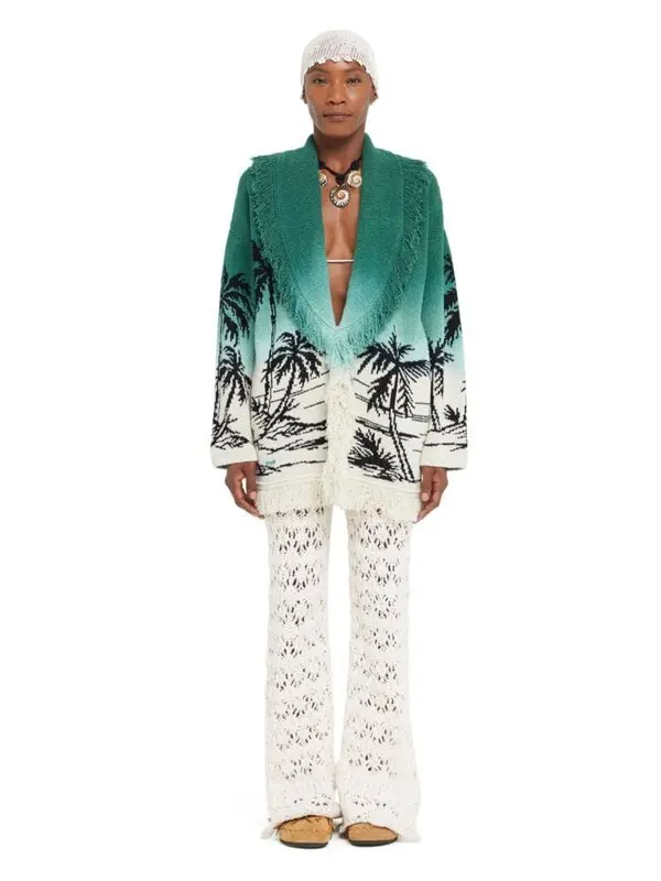 Alanui Wave Bloom Jacquard Icon Fit Cardigan - Green