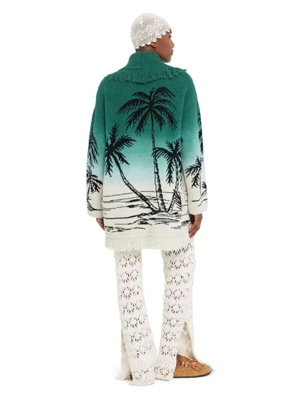 Alanui Wave Bloom Jacquard Icon Fit Cardigan - Green