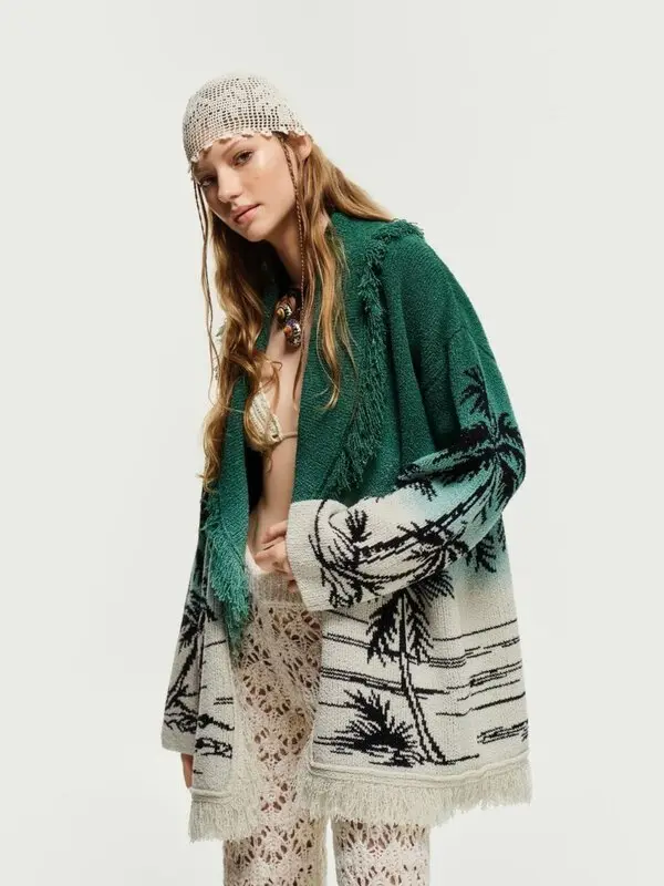 Alanui Wave Bloom Jacquard Icon Fit Cardigan - Green