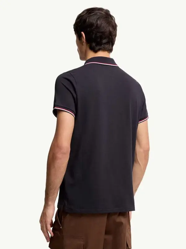 Moncler Navy Tricolour Cotton Polo Shirt - Blue