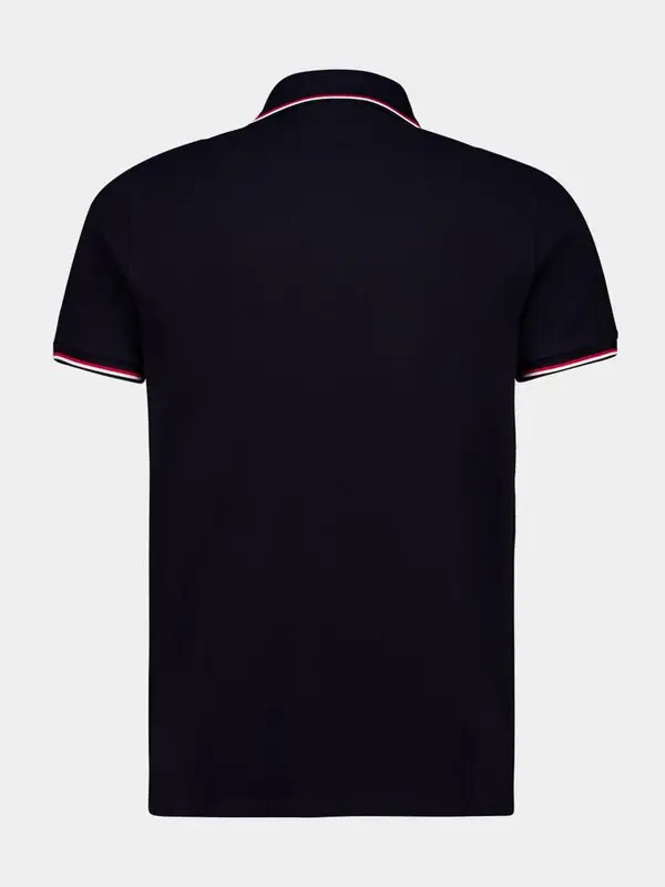 Moncler Navy Tricolour Cotton Polo Shirt - Blue