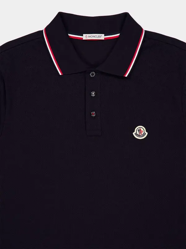 Moncler Navy Tricolour Cotton Polo Shirt - Blue