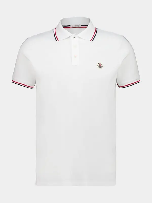 Moncler Tricolour Cotton Polo Shirt - White