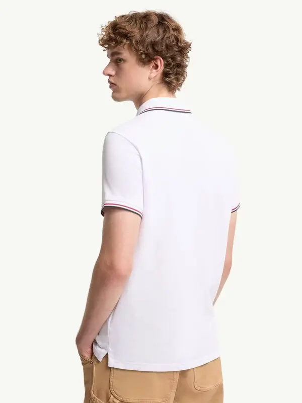 Moncler Tricolour Cotton Polo Shirt - White
