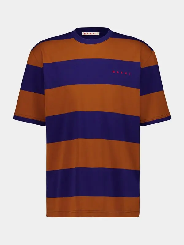 Marni Ocean And Tobacco Stripe Cotton T-shirt - Brown