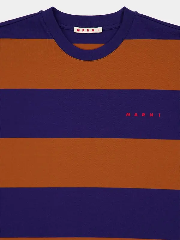 Marni Ocean And Tobacco Stripe Cotton T-shirt - Brown