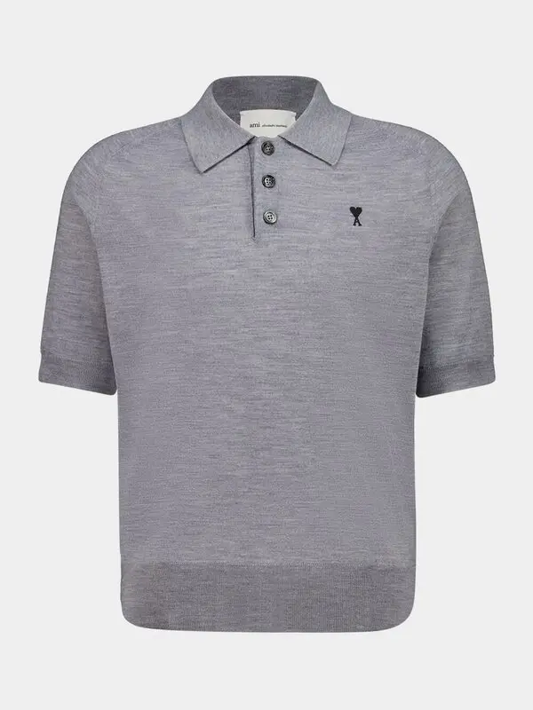 Ami Wool Short Sleeves De Coeur Polo - Grey