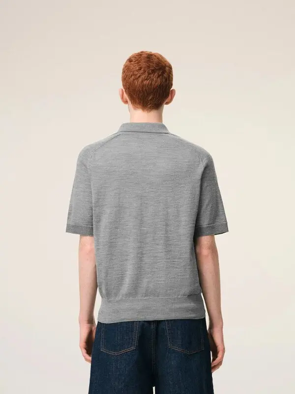 Ami Wool Short Sleeves De Coeur Polo - Grey