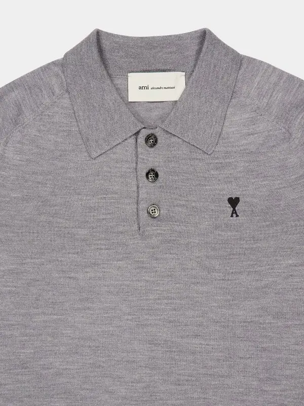 Ami Wool Short Sleeves De Coeur Polo - Grey