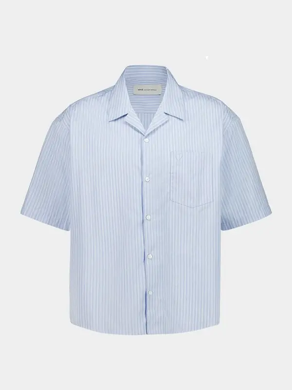 AMI Paris Cotton Short Sleeve De Coeur Boxy Shirt - Blue