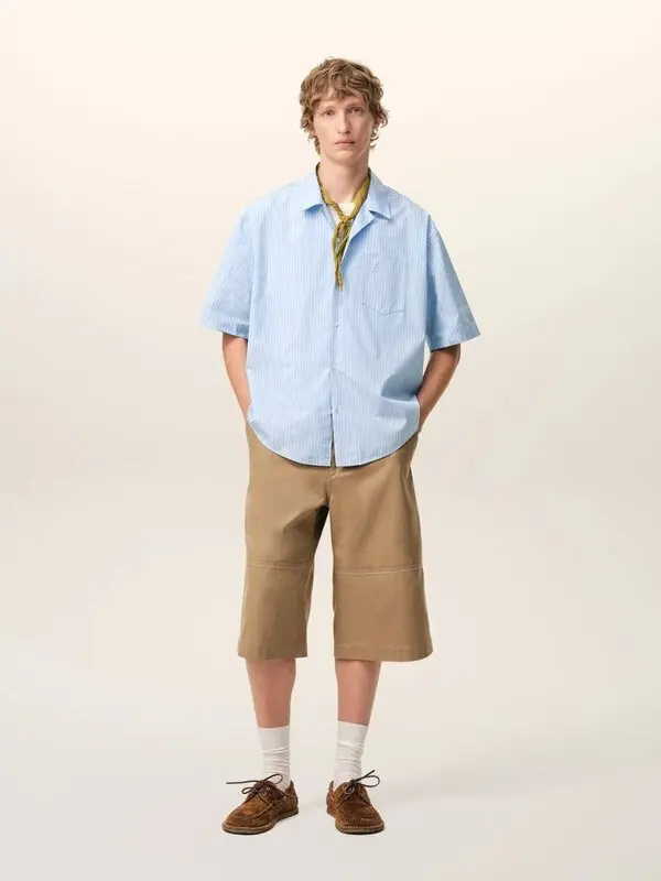 AMI Paris Cotton Short Sleeve De Coeur Boxy Shirt - Blue