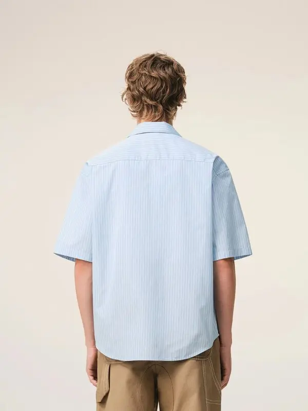 AMI Paris Cotton Short Sleeve De Coeur Boxy Shirt - Blue