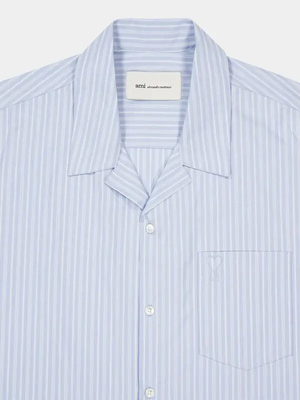 AMI Paris Cotton Short Sleeve De Coeur Boxy Shirt - Blue