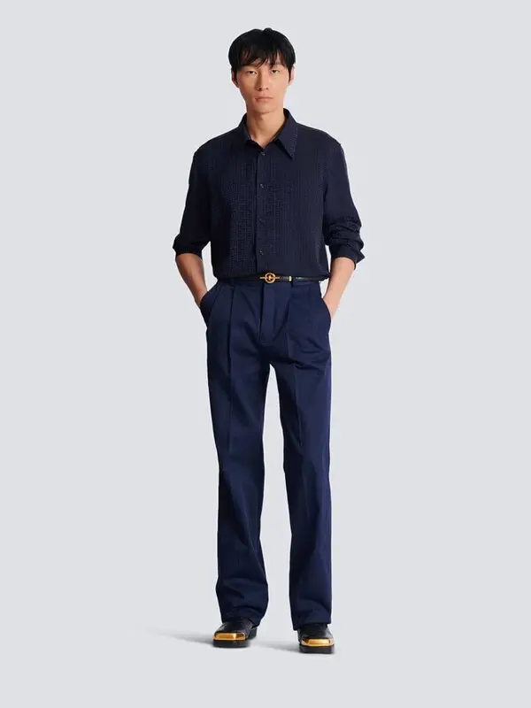 Balmain Navy Monogram Jacquard Shirt - Blue