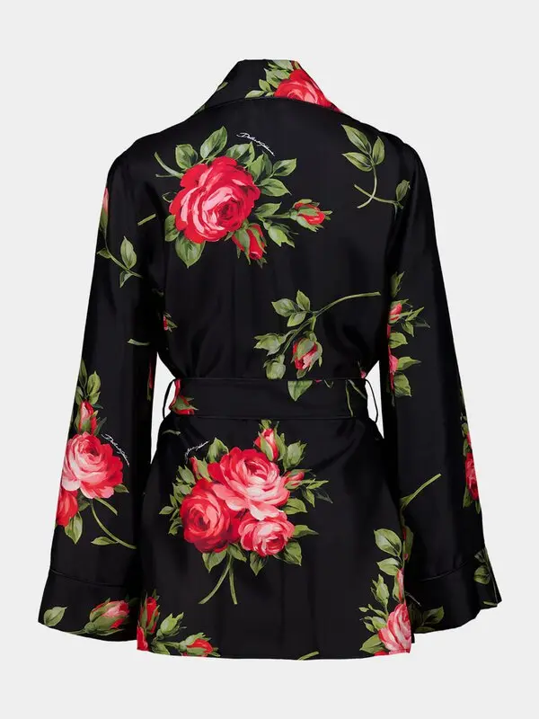 Dolce & Gabbana Rose Bouquet-print Silk Twill Vanity Shirt - Black