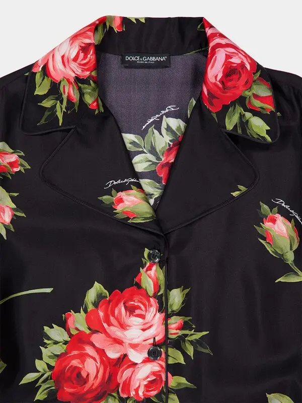 Dolce & Gabbana Rose Bouquet-print Silk Twill Vanity Shirt - Black