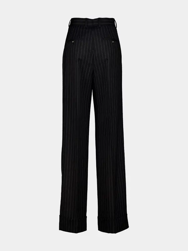 Dolce & Gabbana Pinstripe Bi-stretch Wool Trousers - Black