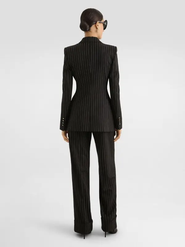Dolce & Gabbana Pinstripe Bi-stretch Wool Trousers - Black